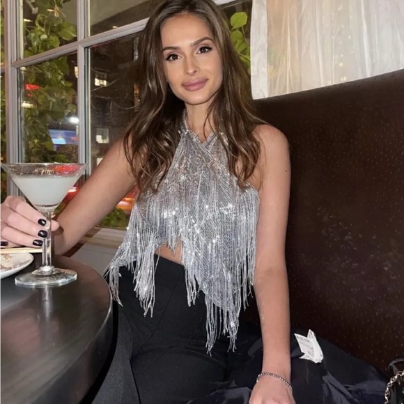 Zara | Tops | Zara Top Cropped Halter Sequinned Surplice Top | Poshmark